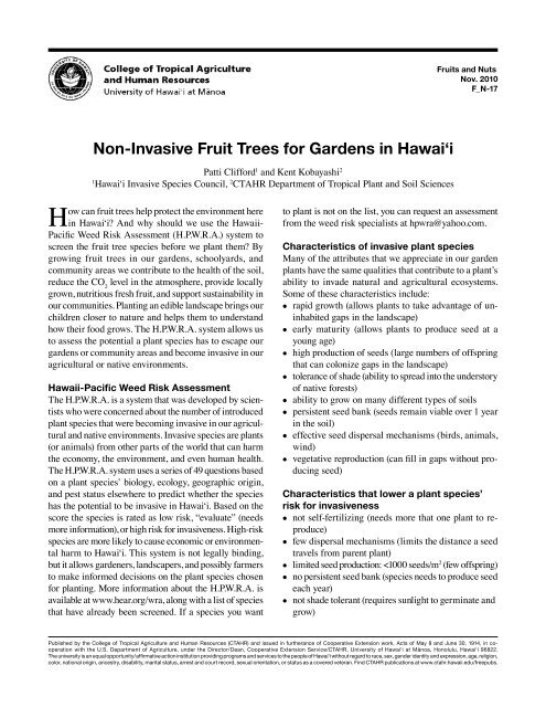 Non-Invasive Fruit Trees for Gardens in Hawai'i - ctahr