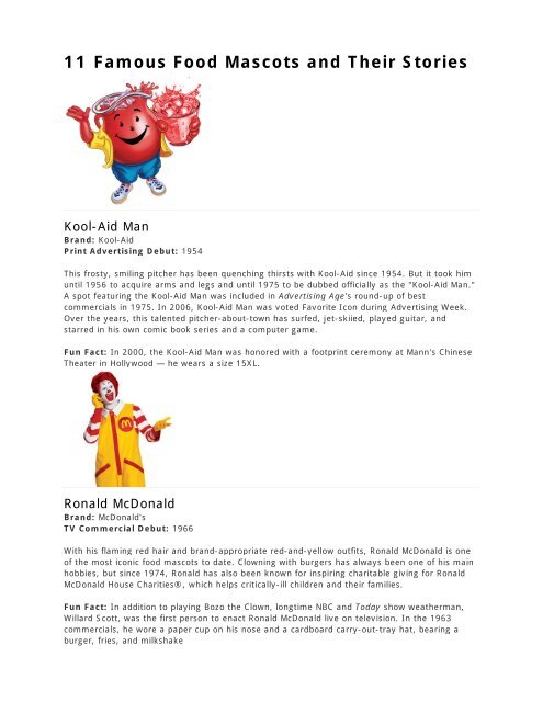 11 Famous Food Mascots and Their Stories - Loonie Times, Inc.