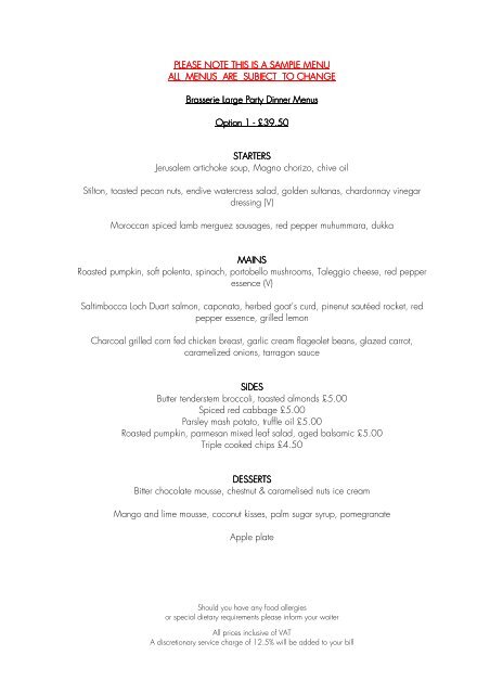 PLEASE NOTE THIS IS A SAMPLE MENU PLEASE NOTE THIS IS A ...