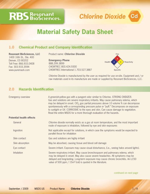 Chlorine Dioxide Material Safety Data Sheet (PDF) - PureMash