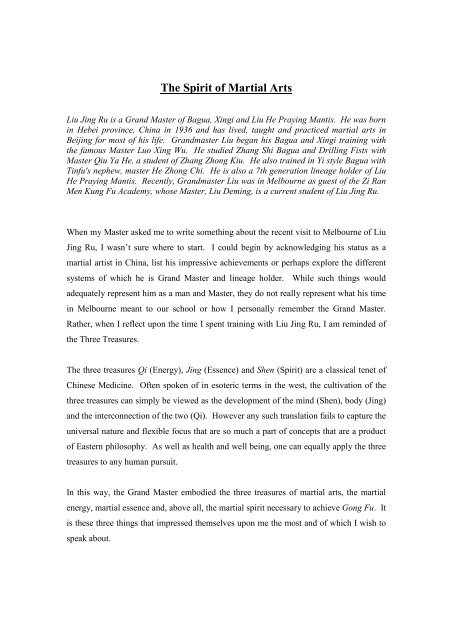 The Spirit of Martial Arts - Zi Ran Men Kung Fu Academy