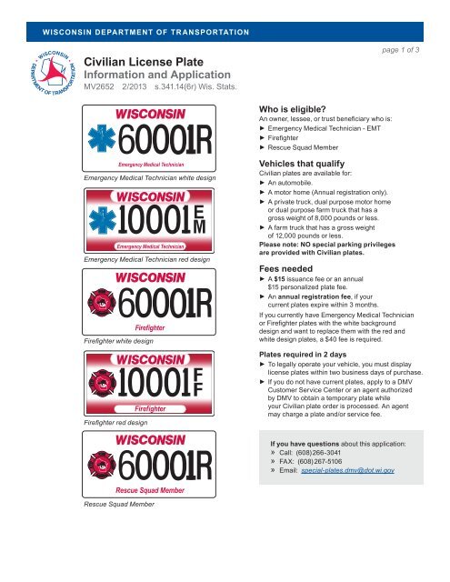 MV2652 Civilian License Plate Information and Application