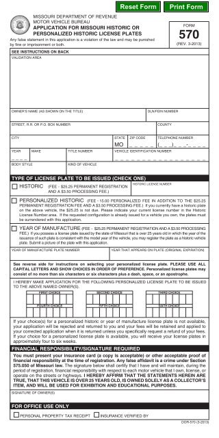 DOR-570 Application for Missouri Historic or Personalized Historic ...