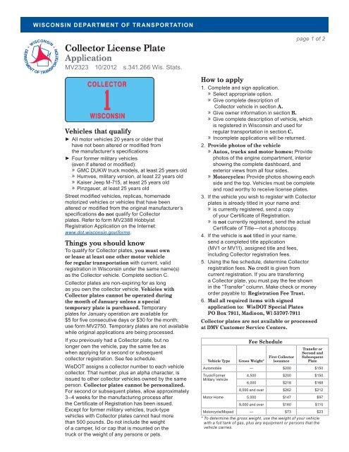 MV2323 Collector License Plate Application - Wisconsin ...