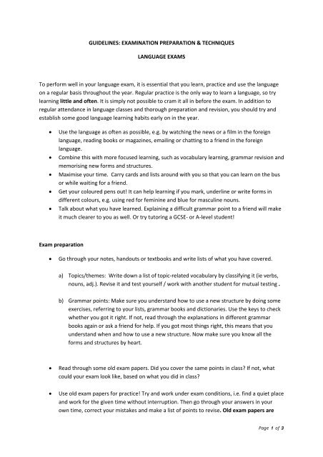 GUIDELINES: EXAMINATION PREPARATION & TECHNIQUES ...