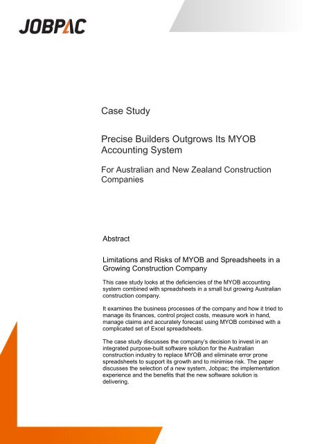 Case Study Precise Builders Outgrows Its MYOB ... - Jobpac