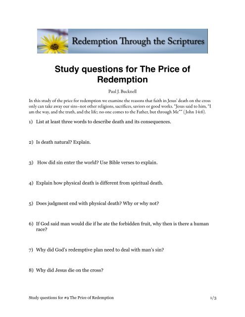 Study questions for The Price of Redemption - Biblical Foundations ...