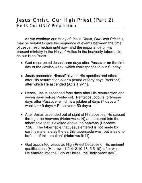 Jesus Christ, Our High Priest (Part 2) - InTheBeginning.org