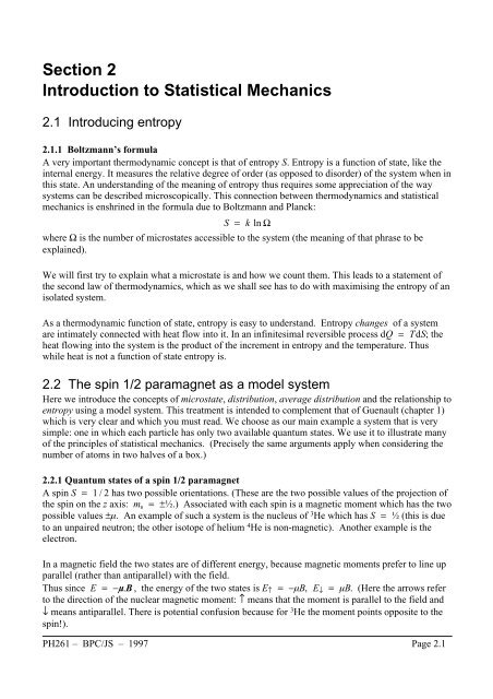 Section 2 Introduction to Statistical Mechanics
