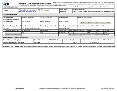 Material Composition Declaration - STMicroelectronics