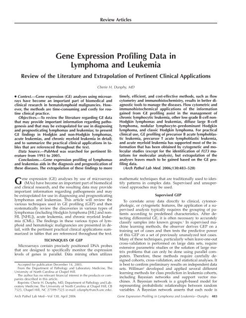 Gene Expression Profiling Data in Lymphoma and Leukemia