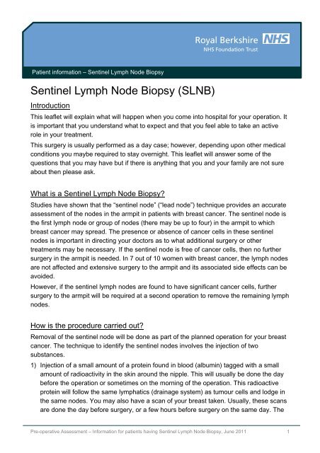Sentinel Lymph Node Biopsy (SLNB) - The Royal Berkshire NHS ...