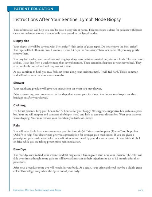 Instructions After Your Sentinel Lymph Node Biopsy