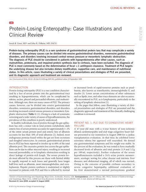 Protein-Losing Enteropathy: Case Illustrations and Clinical Review