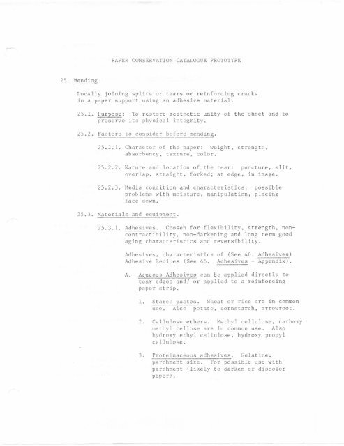 PAPER CONSERVATION CATALOGUE PROTOTYPE 25. Mending ...