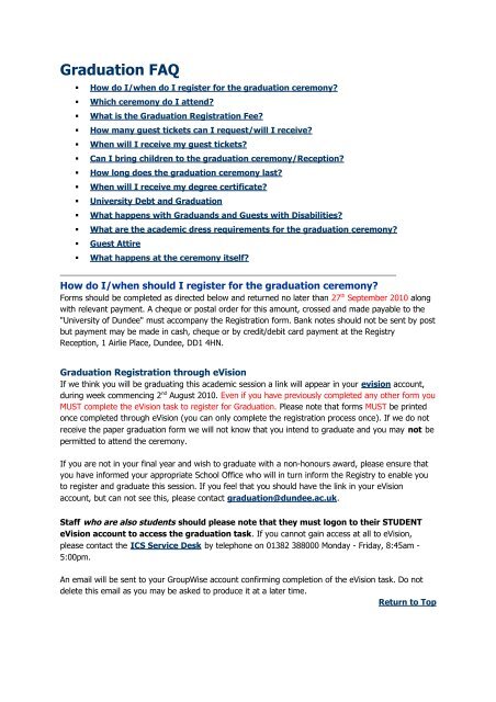Graduation FAQ - University of Dundee
