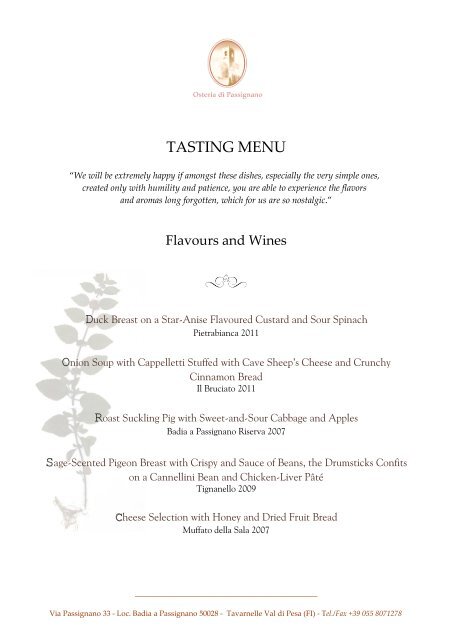 MENU' DEGUSTAZIONE - Osteria di Passignano