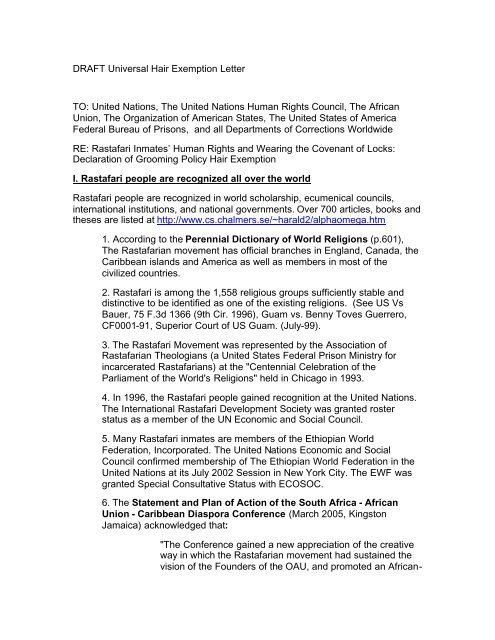 DRAFT Universal Hair Exemption Letter TO United RasTa Ites