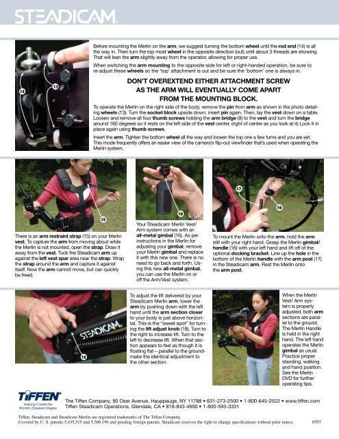 Steadicam Merlin Arm & Vest Quick Reference Guide - Tiffen.com