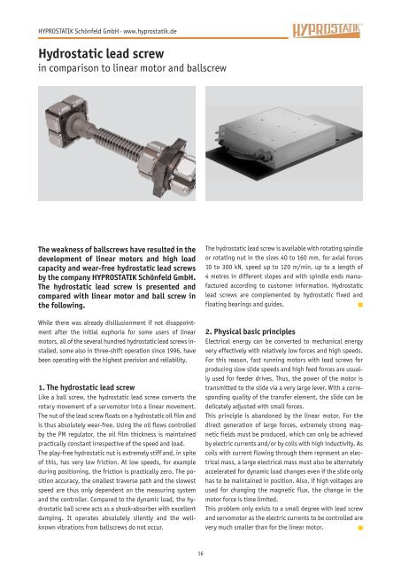 Hydrostatic lead screw
