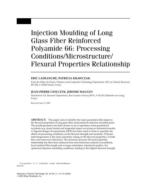 Injection moulding of long glass fiber reinforced polyamide 66 ...
