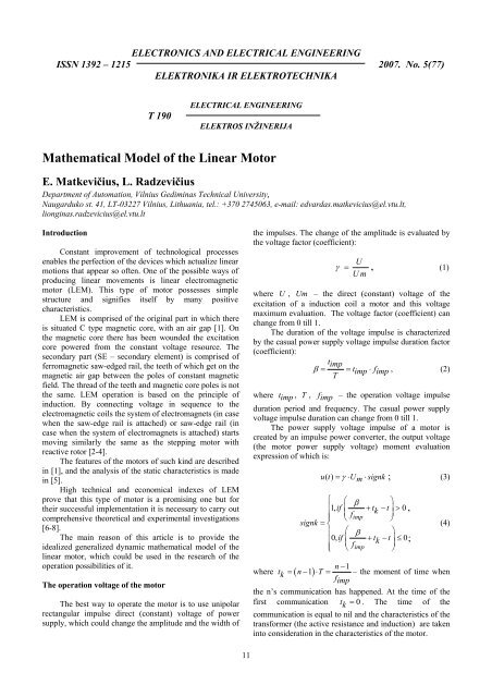 Mathematical Model of the Linear Motor - Electronics and Electrical ...
