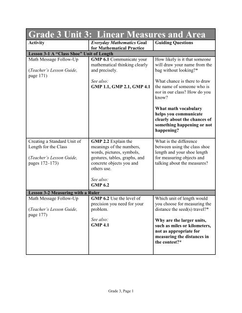 Grade 3 Unit 3: Linear Measures and Area - Everyday Math