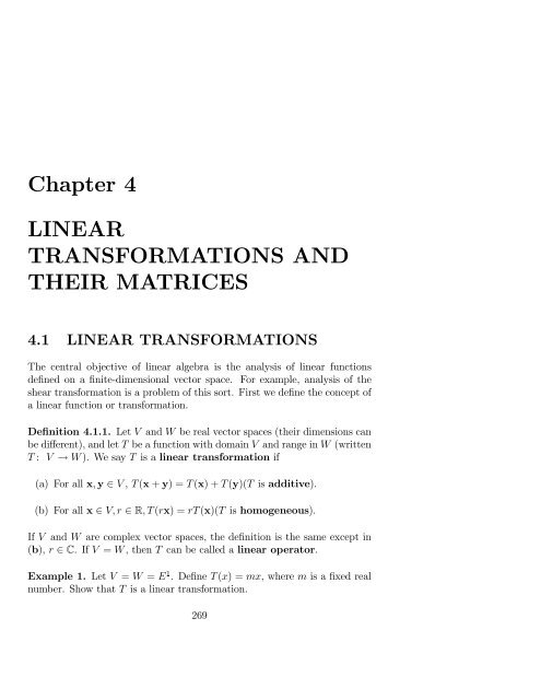 Chapter 4 Linear Transformations And Their Matrices