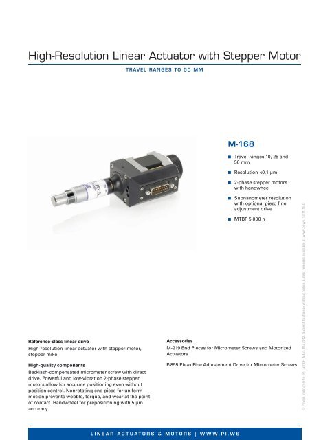 M168_Datasheet High-Resolution Linear Actuator with Stepper ...