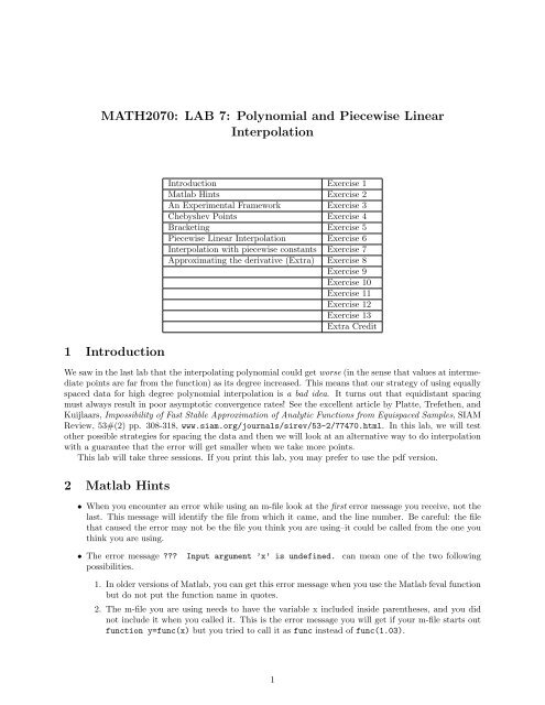 Math2070 Lab 7 Polynomial And Piecewise Linear Interpolation 1