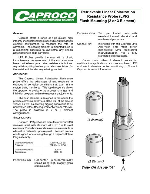 Retrievable Linear Polarization Resistance Probe (LPR ... - Caproco