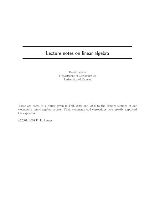 Lecture Notes On Linear Algebra Department Of Mathematics