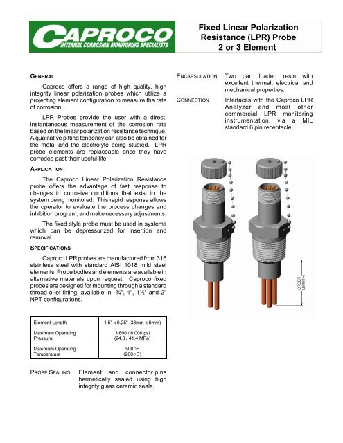 Fixed Linear Polarization Resistance (LPR) Probe 2 or 3 ... - Caproco
