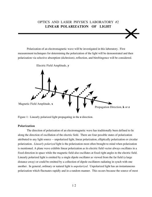 optics and laser physics laboratory #2 linear polarization of light