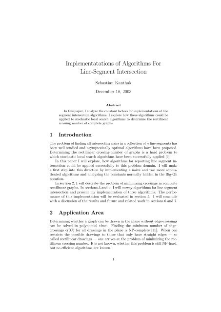 Implementatations Of Algorithms For Line Segment Intersection