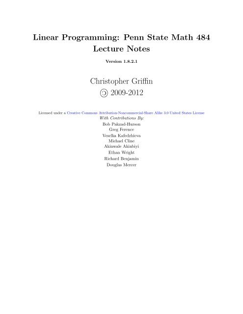 Linear Programming Lecture Notes - Penn State Personal Web Server