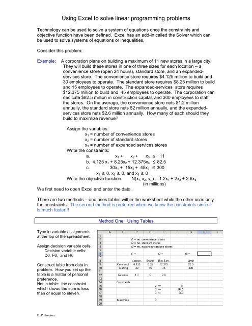 Linear programming with excel solver examples - pordetective Linear programming with excel solver examples - pordetective
