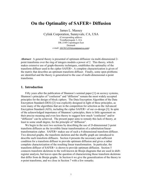 On the Optimality of SAFER+ Diffusion