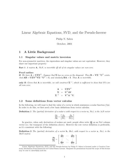 Linear Algebraic Equations, SVD, and the Pseudo-Inverse