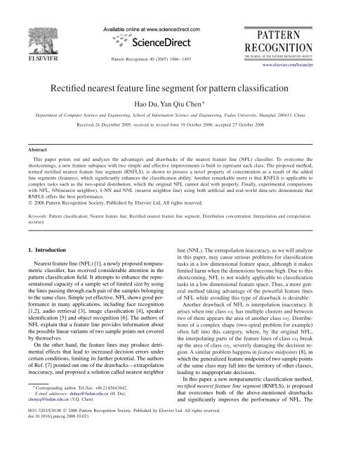 Rectified nearest feature line segment for pattern classification
