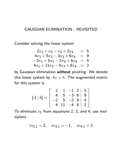 Gaussian Elimination Revisited Consider Solving The Linear