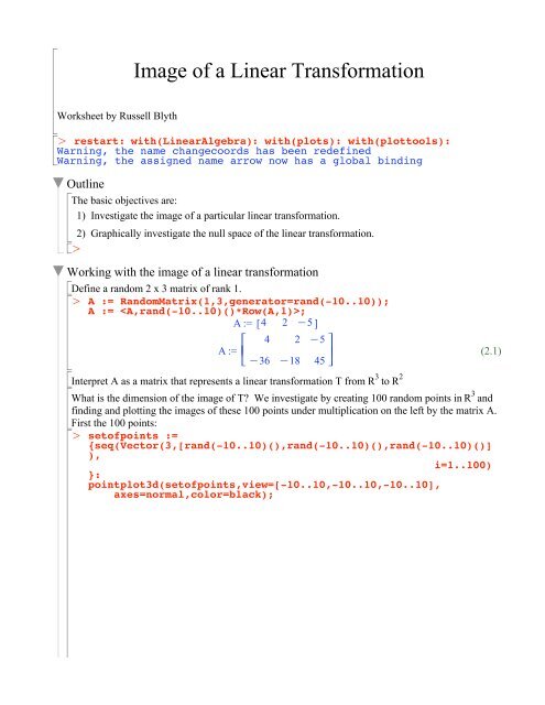 Image of a Linear Transformation