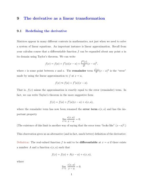9 The derivative as a linear transformation