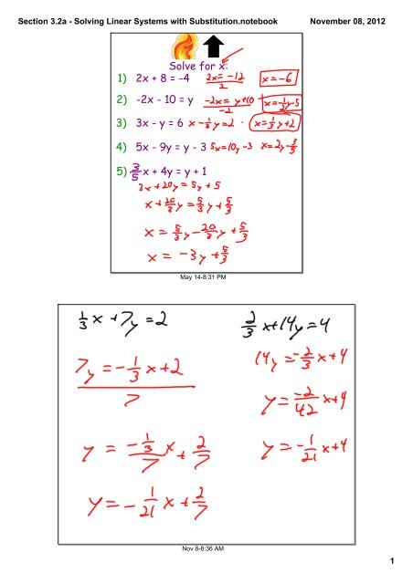 Section 3.2a - Solving Linear Systems with Substitution.notebook