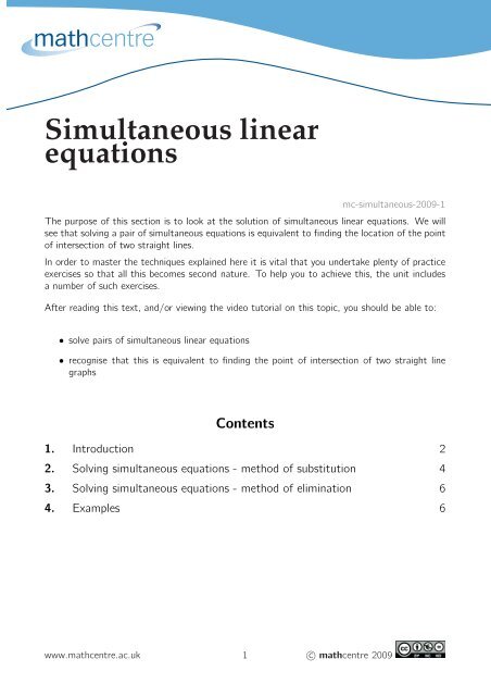 Simultaneous linear equations - Mathcentre