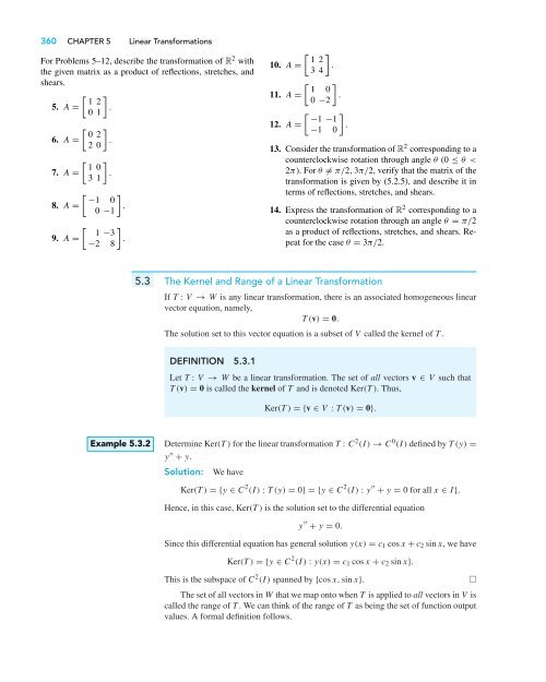 The Kernel And Range Of A Linear Transformation