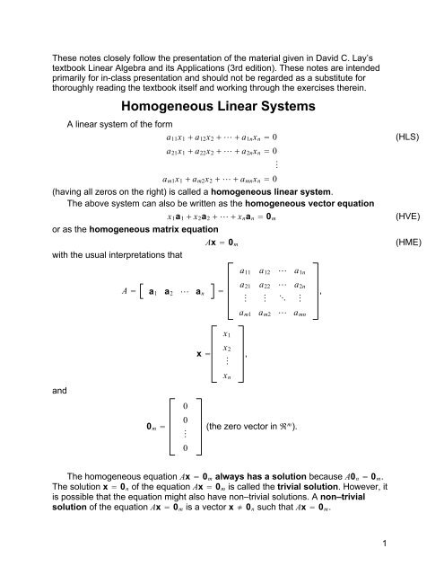 Homogeneous Linear Systems