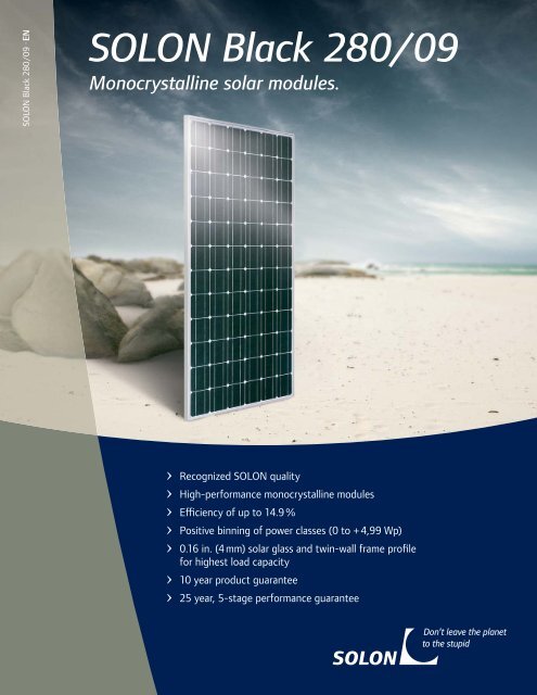 SOLON Black 280/09 Monocrystalline solar modules.