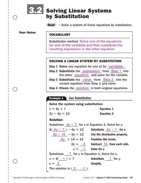 Solving Linear Systems By Substitution