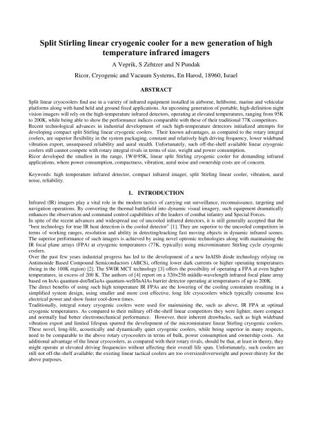 Split Stirling linear cryogenic cooler for a new generation of ... - Ricor